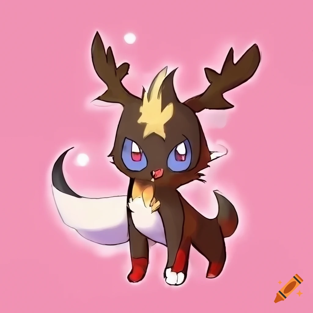 Pokemon-style cat with antlers and two tails on Craiyon