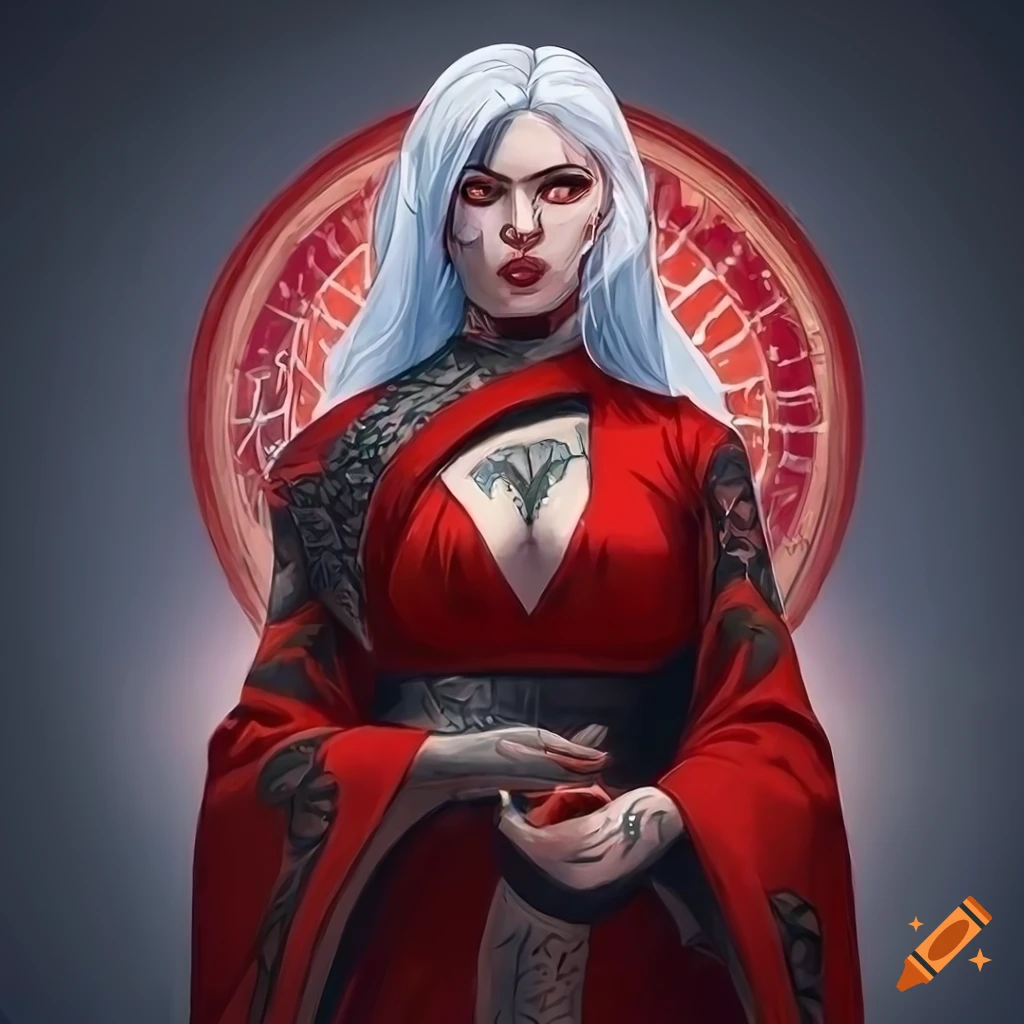 Anime-inspired fantasy art of a female with red and black robe on Craiyon