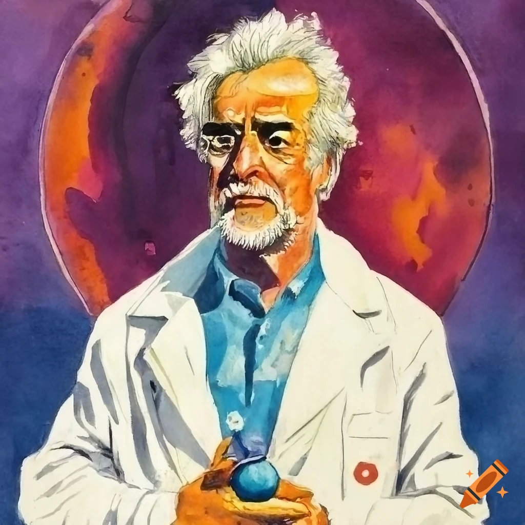 Illustration of a friendly yet crazy scientist on Craiyon