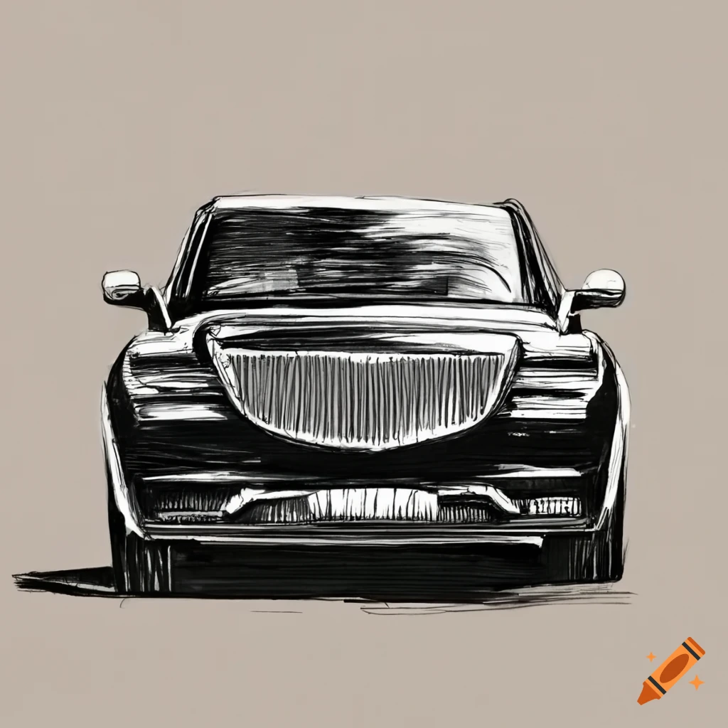 Black and white sketch of a limousine on Craiyon