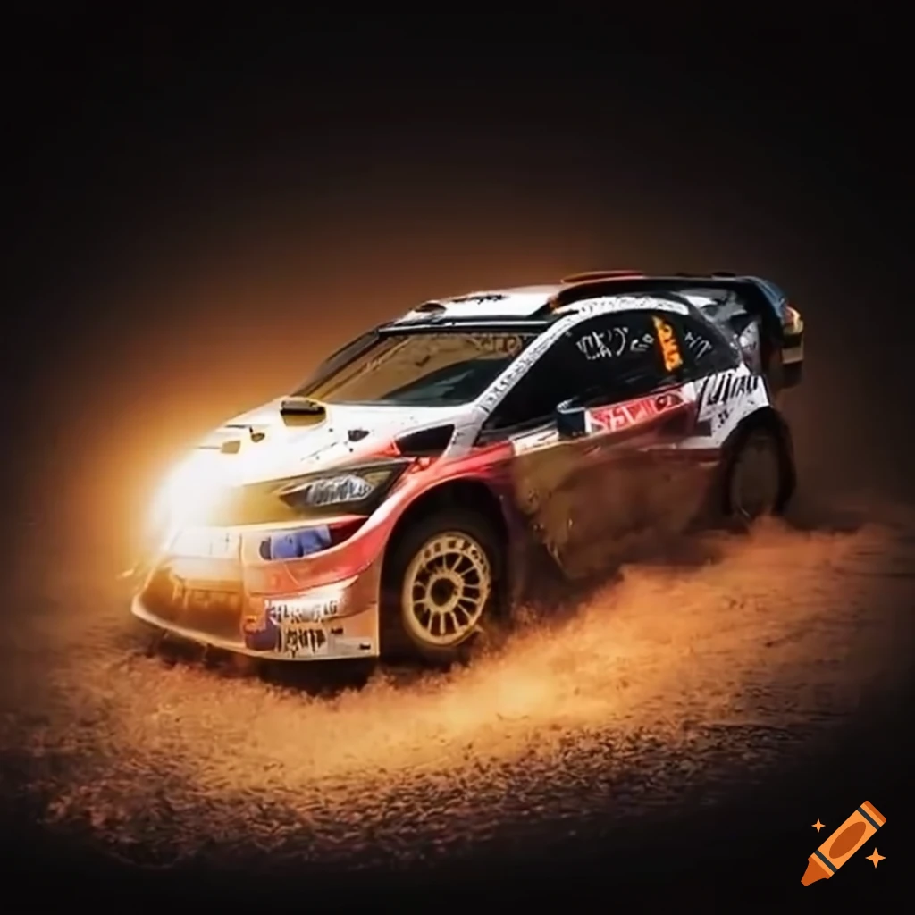 Wrc rally car kicking up dust in mexico