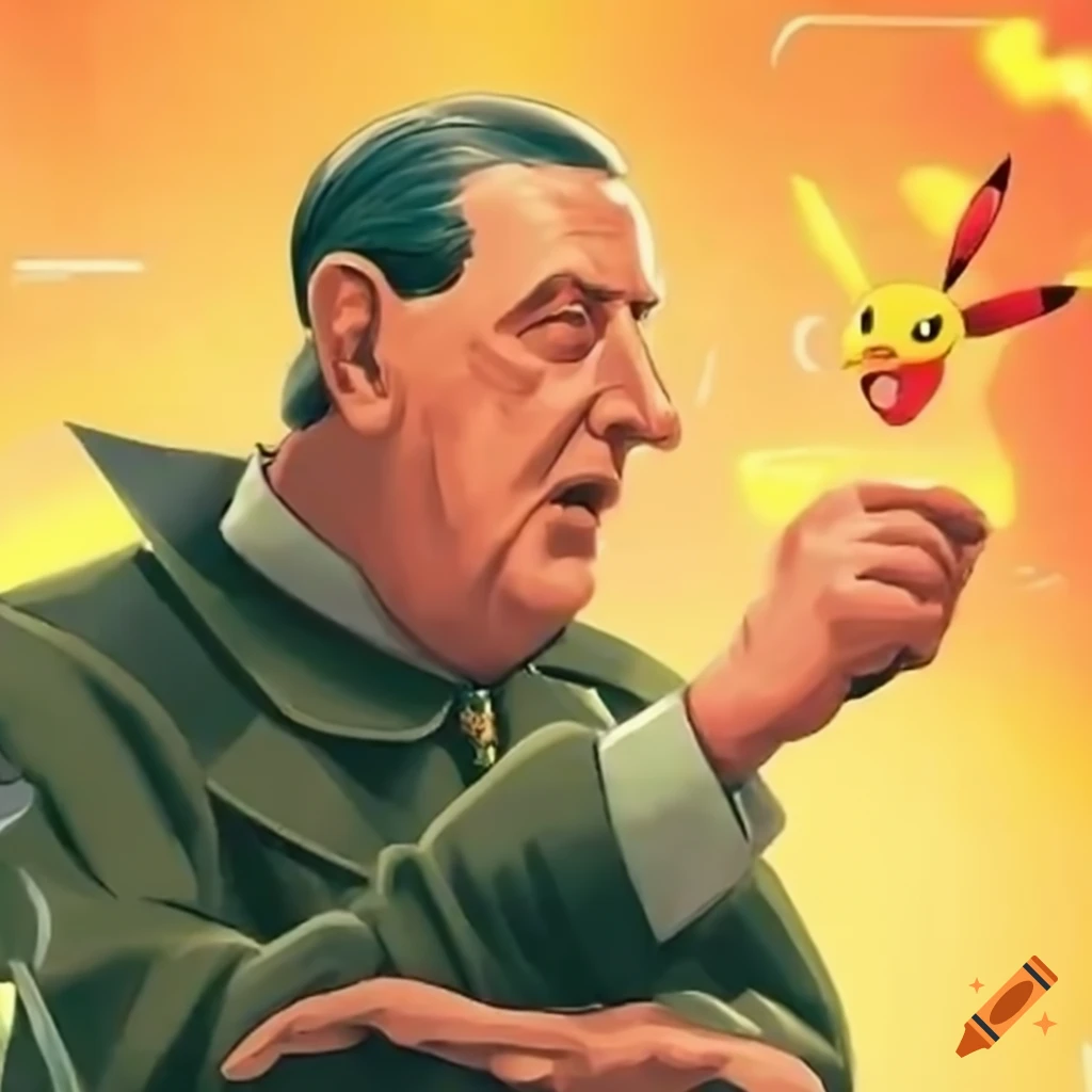 Charles de Gaulle with electric powers in Pokémon style on Craiyon