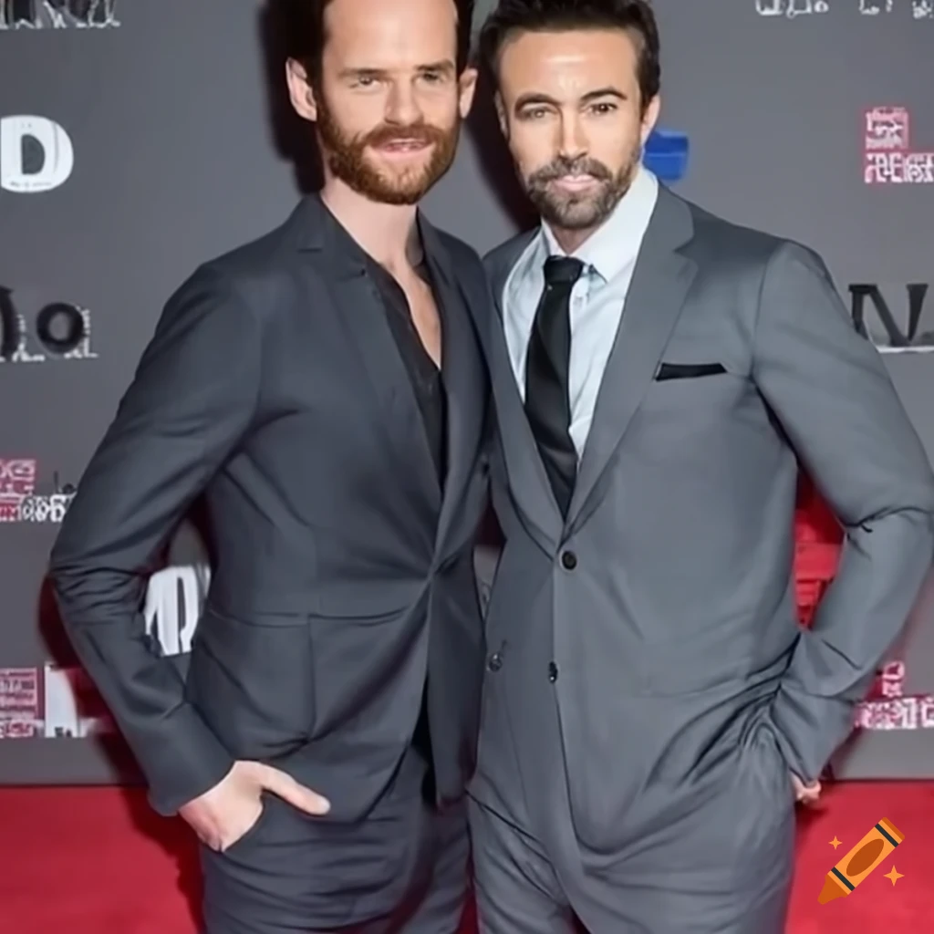 Tom Riley and Rob McElhenney posing on red carpet on Craiyon