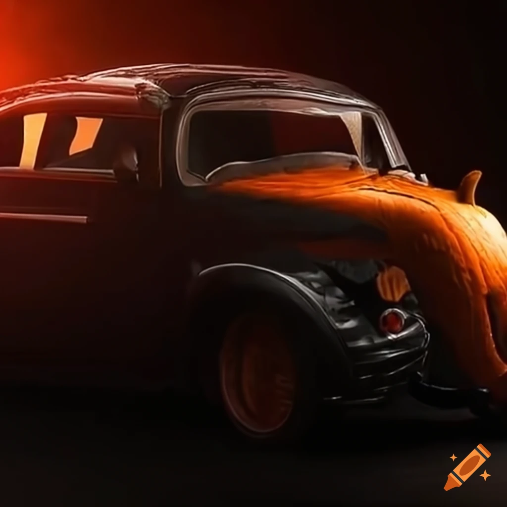 Hyper realistic car with halloween pumpkin design