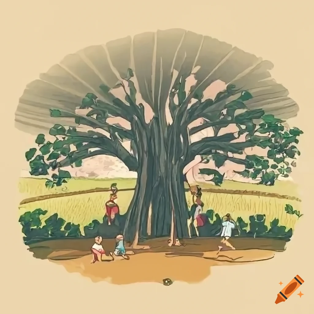 Scenic countryside view of Vietnam with a banyan tree on Craiyon