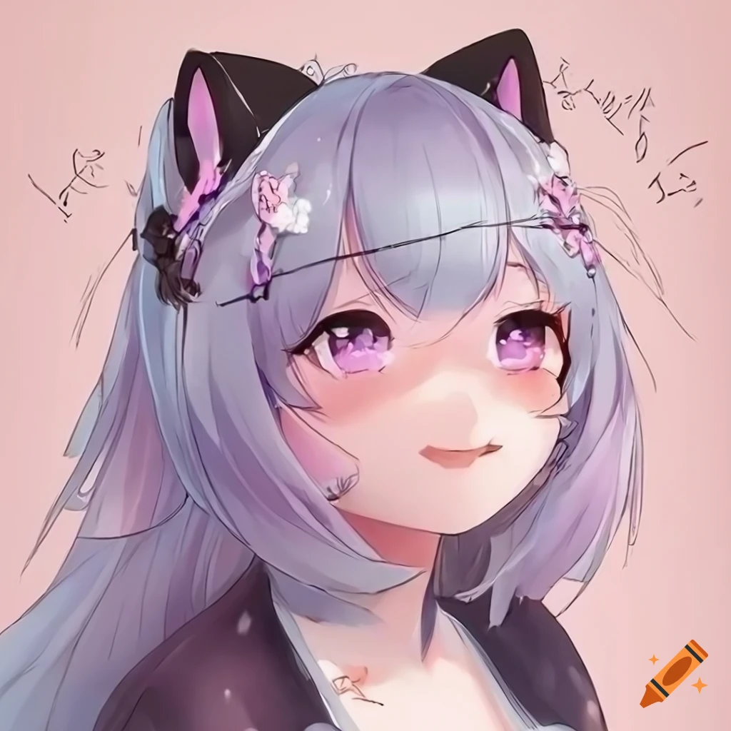 Cute e-girl cat vtuber illustration on Craiyon