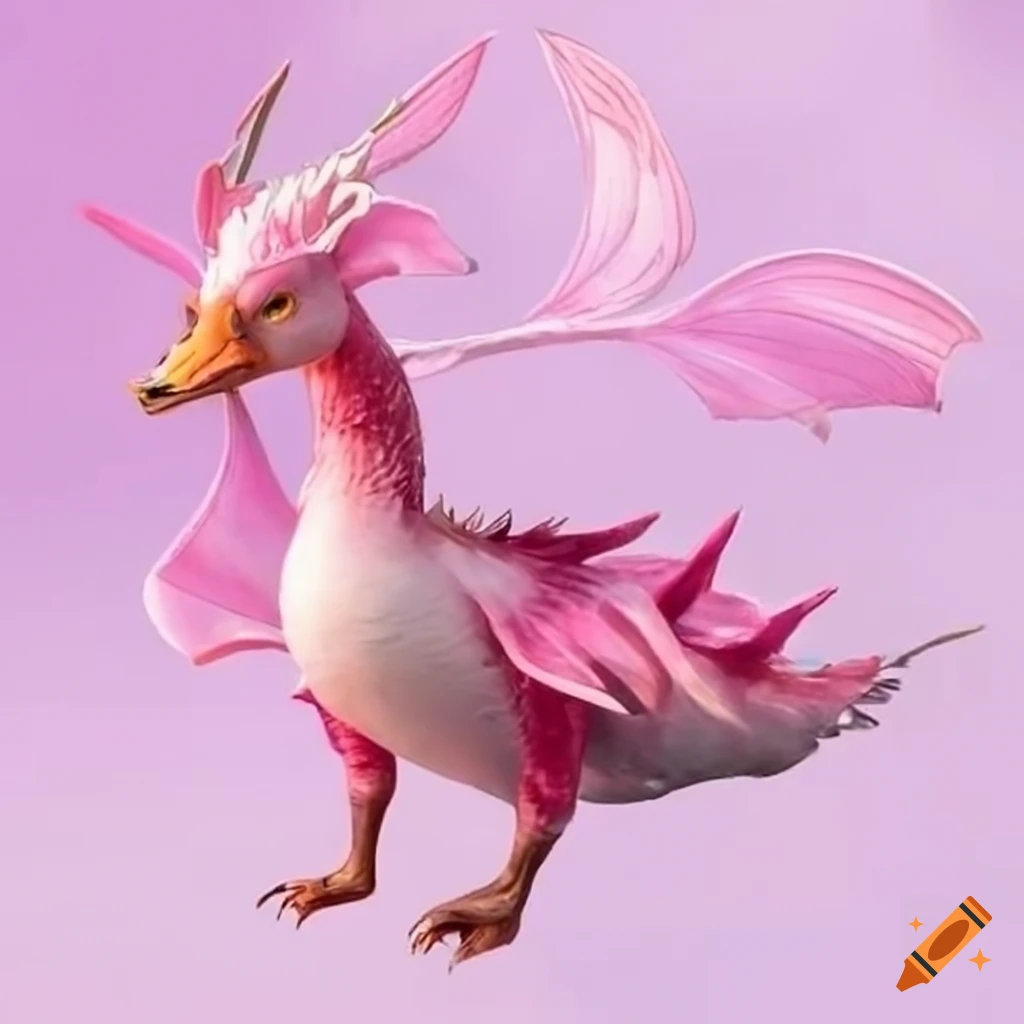 Digital art of a pink fairy dragon goose