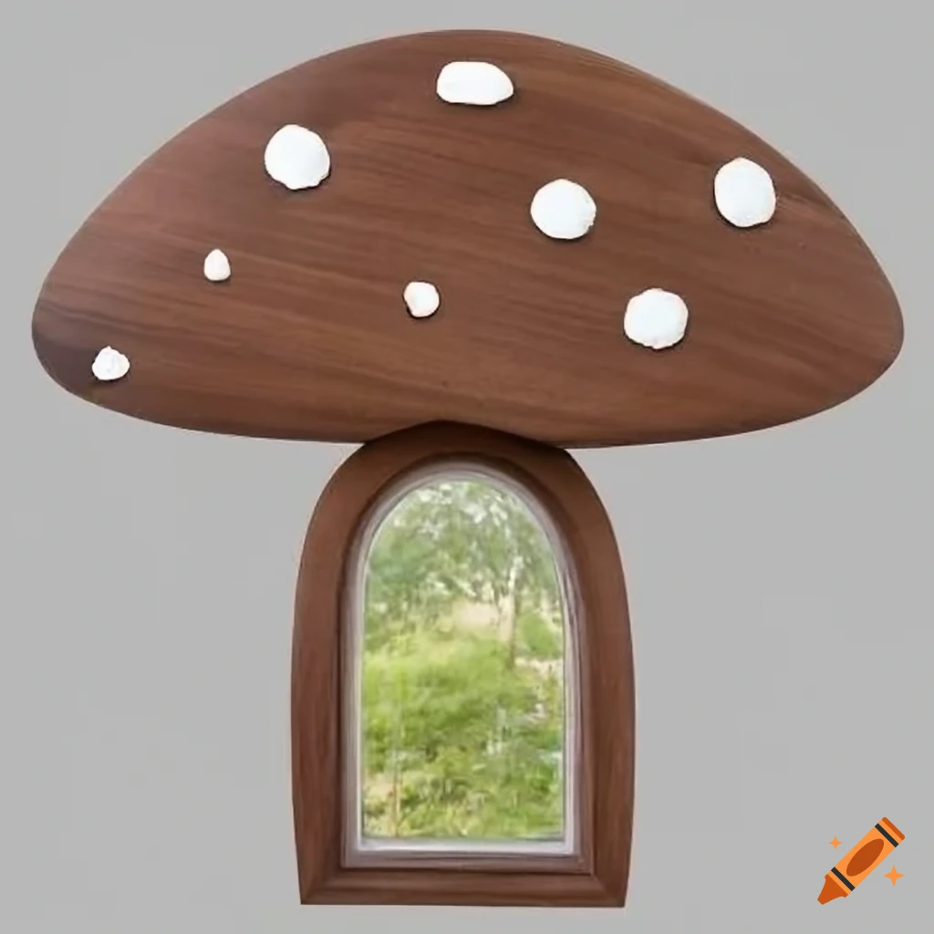 Mushroom-shaped wooden frame window on Craiyon