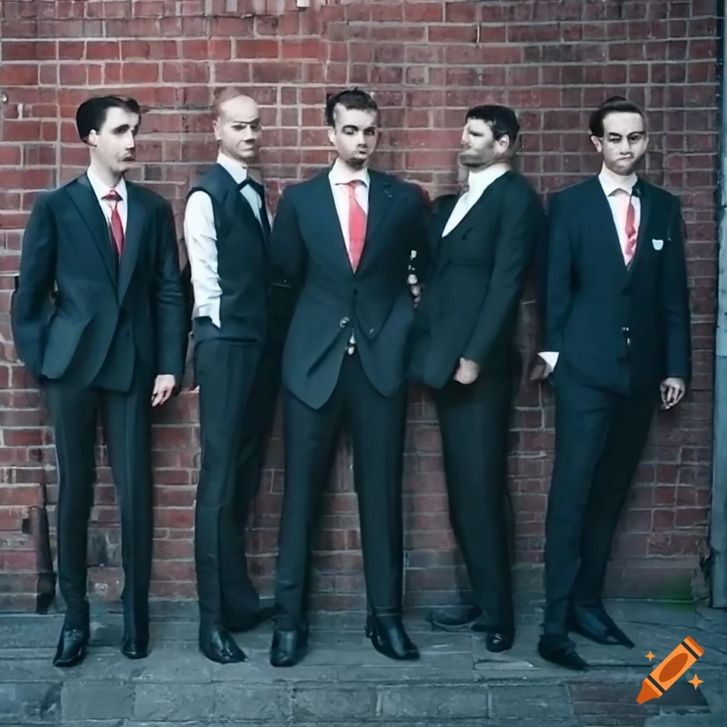 Group of people in suits standing in an alleyway