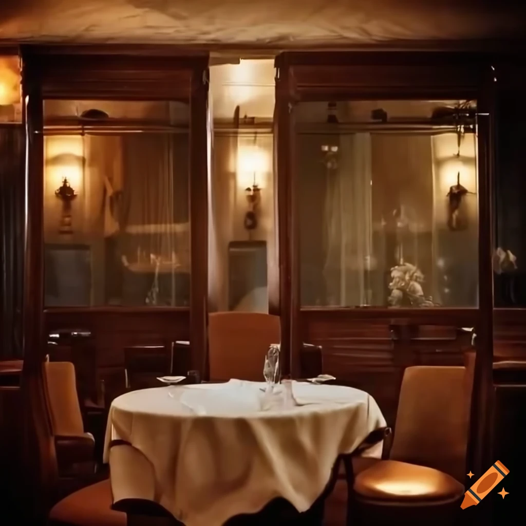 View of a restaurant seating area with an empty chair on Craiyon