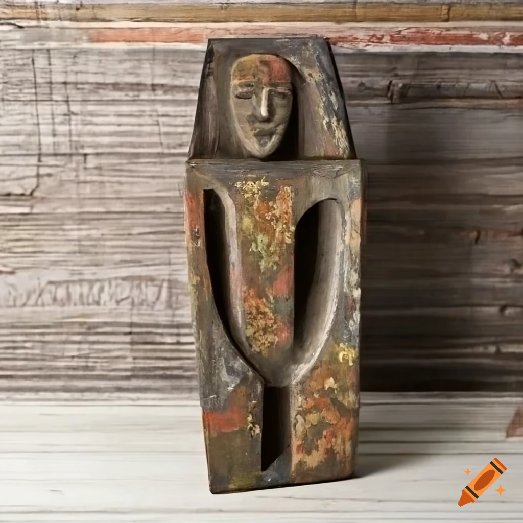 Ancient forest god idol sculpture in cubist style on Craiyon