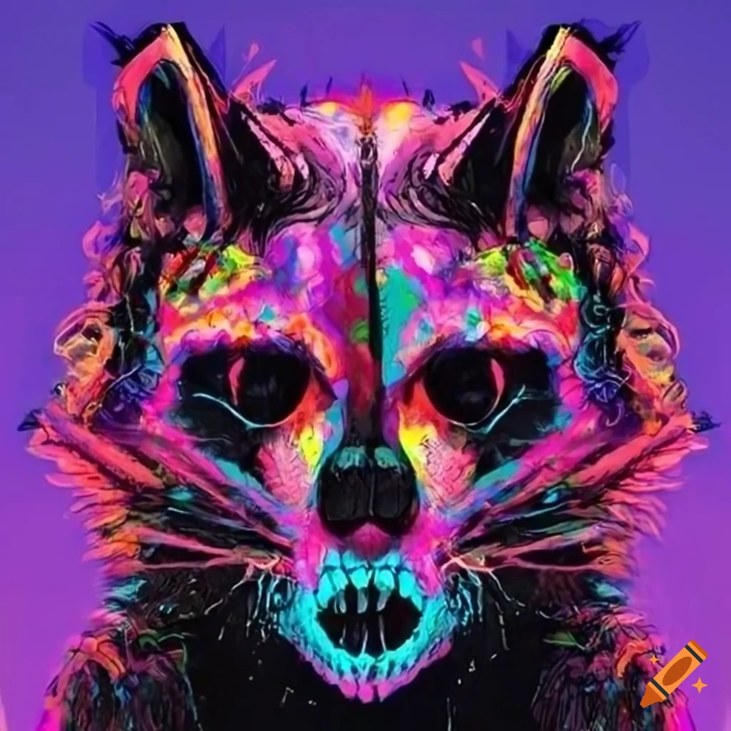Colorful techno skull art with a raccoon twist on Craiyon