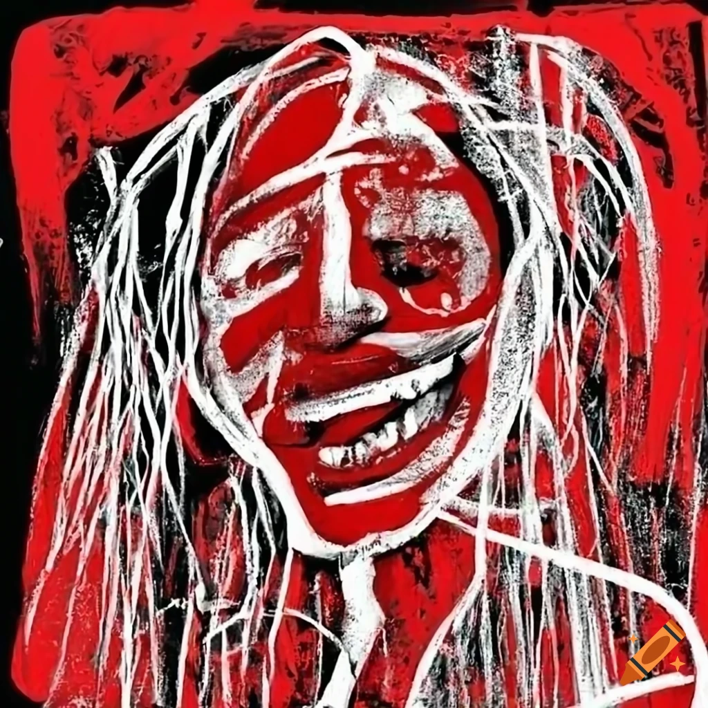 Poster with a weird face in the style of art brut on Craiyon