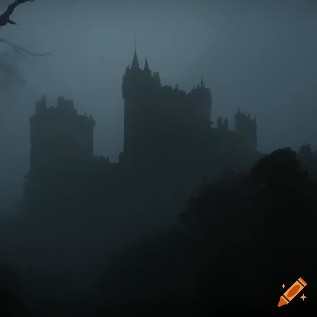 Mysterious castle covered in mist