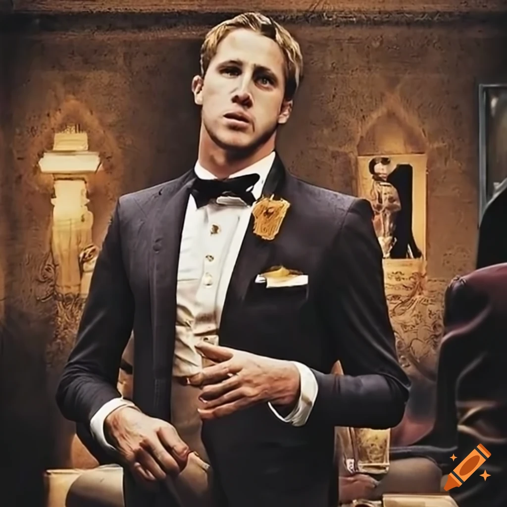Jared goff as the godfather in a movie poster on Craiyon