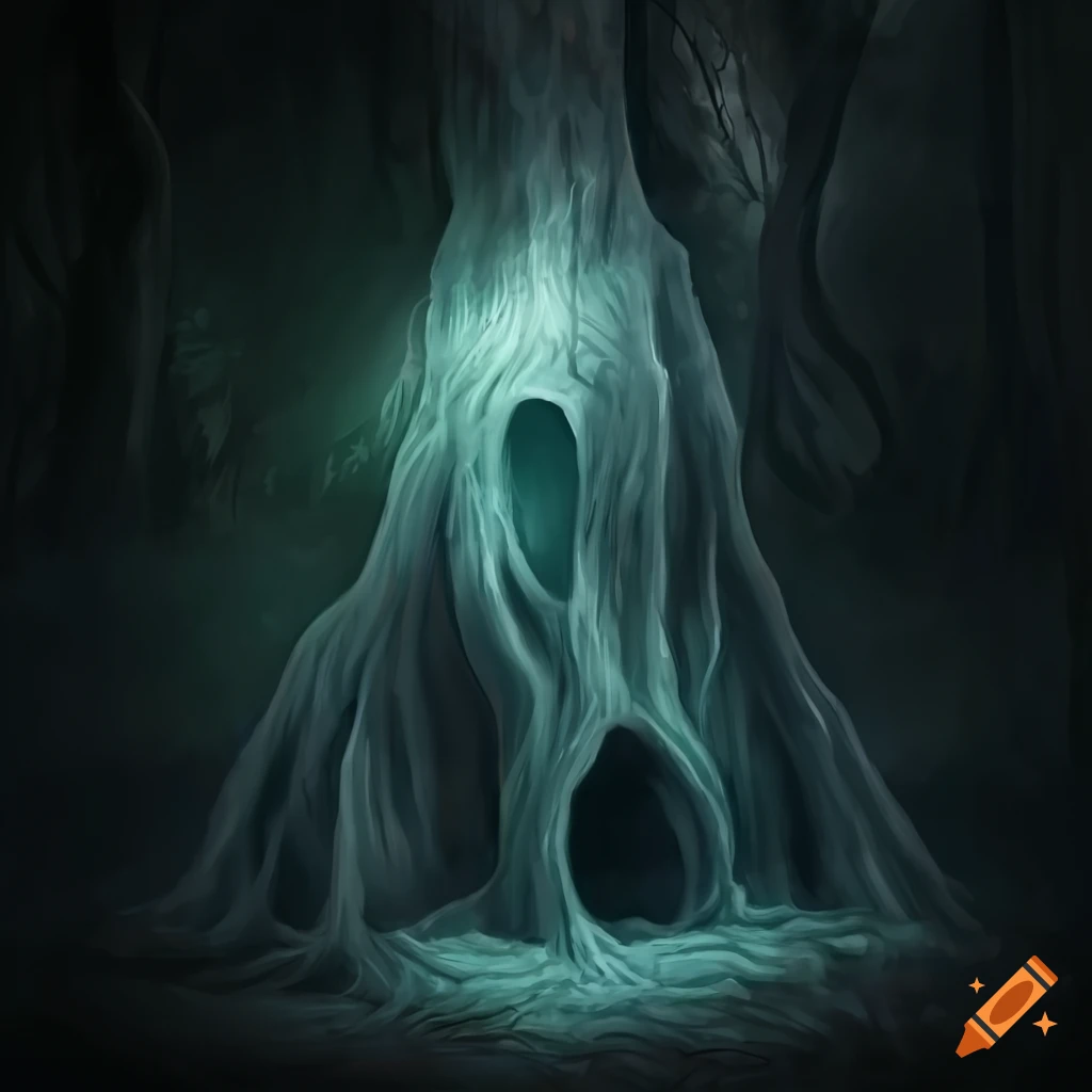 Fantasy illustration of a ghost tree on Craiyon