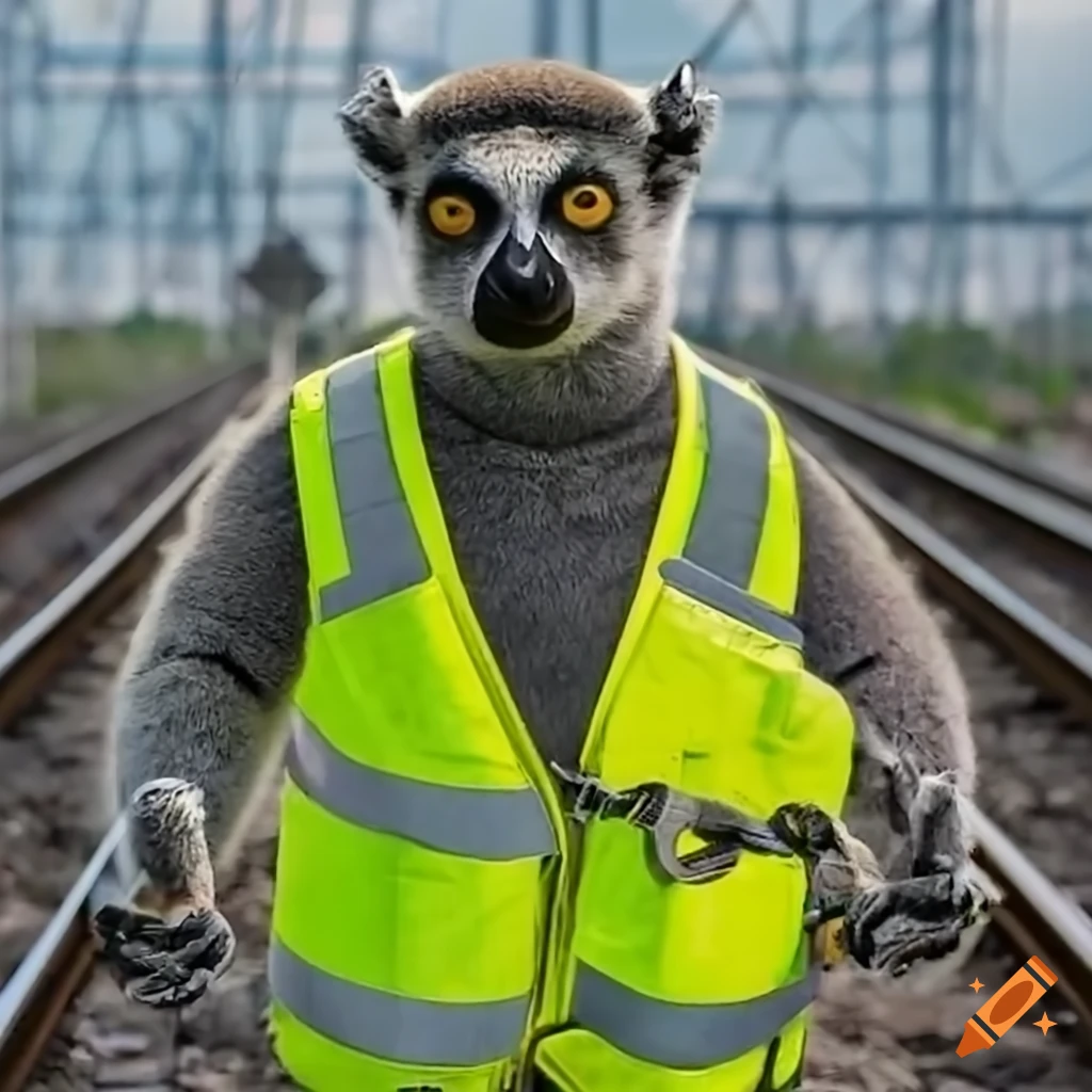 Funny lemur wearing reflective vest with a wrench on Craiyon
