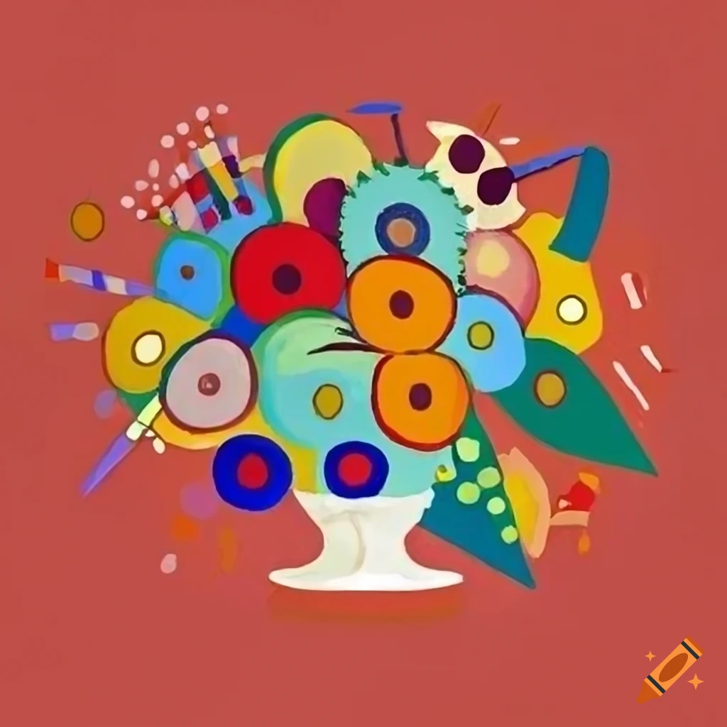 Kandinsky-inspired painting of a fruit and flower bouquet on Craiyon