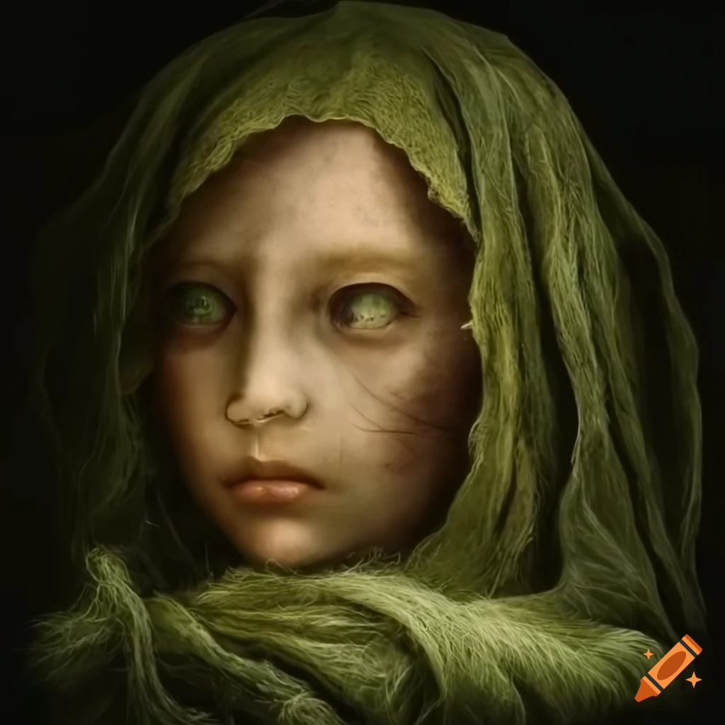 Detailed depiction of the green children of woolpit on Craiyon