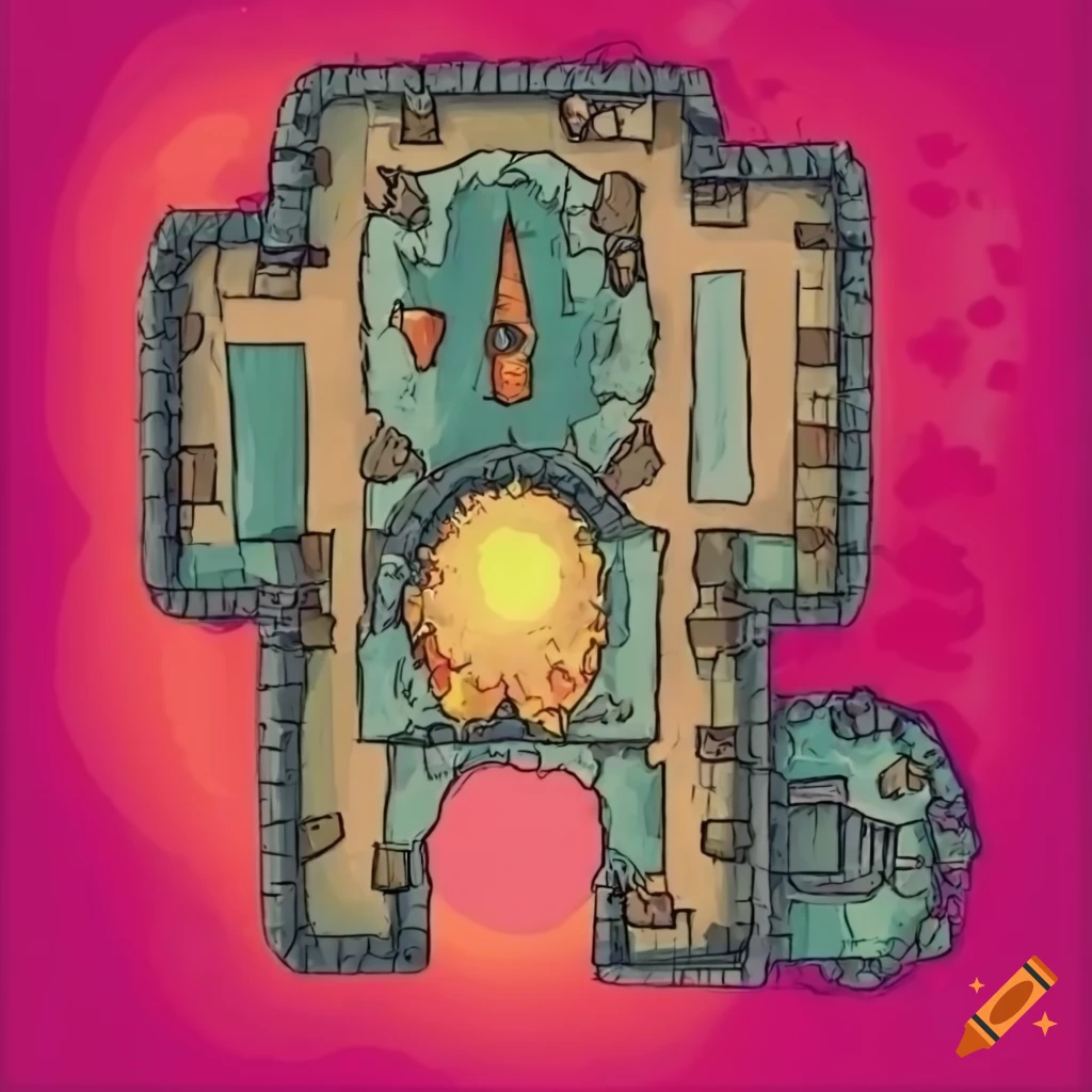 Top-down view of an interior castle battle map on Craiyon