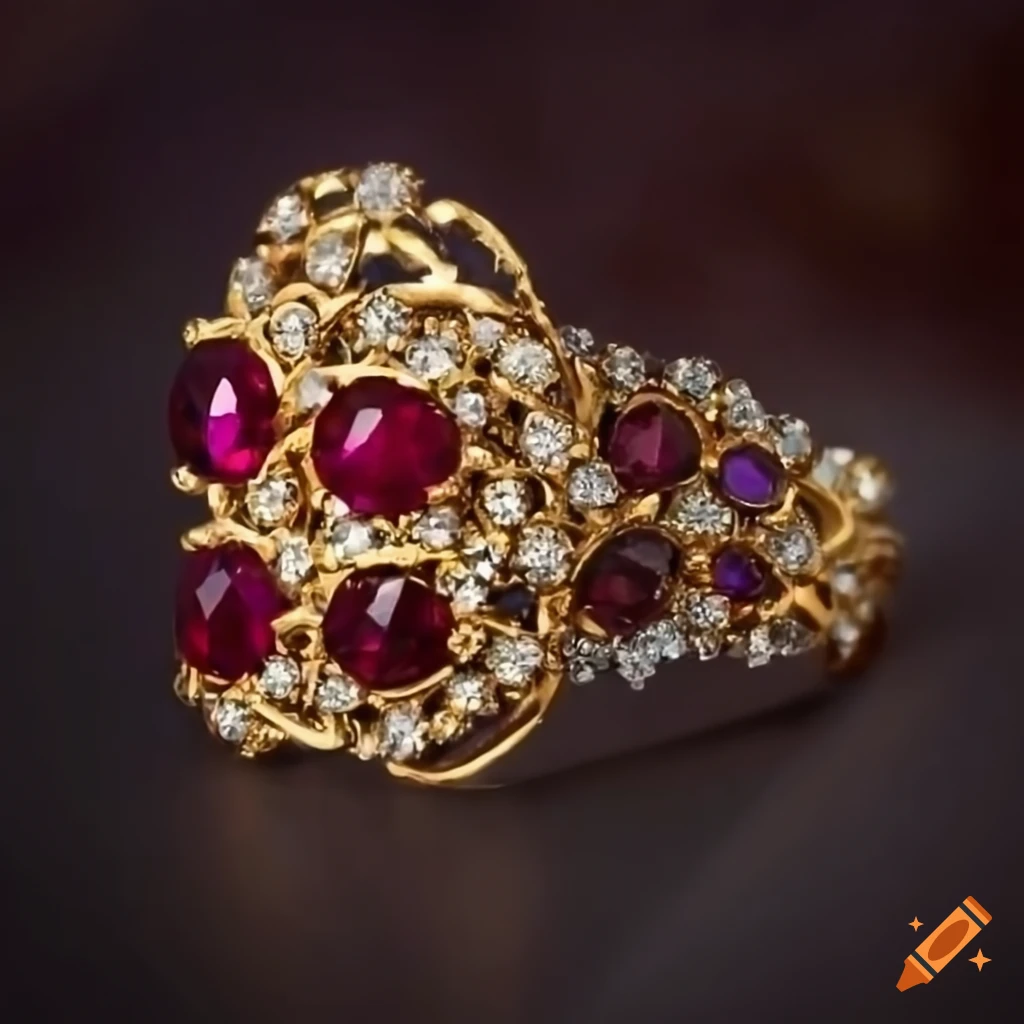 Realistic display of medieval ruby jewelry on Craiyon