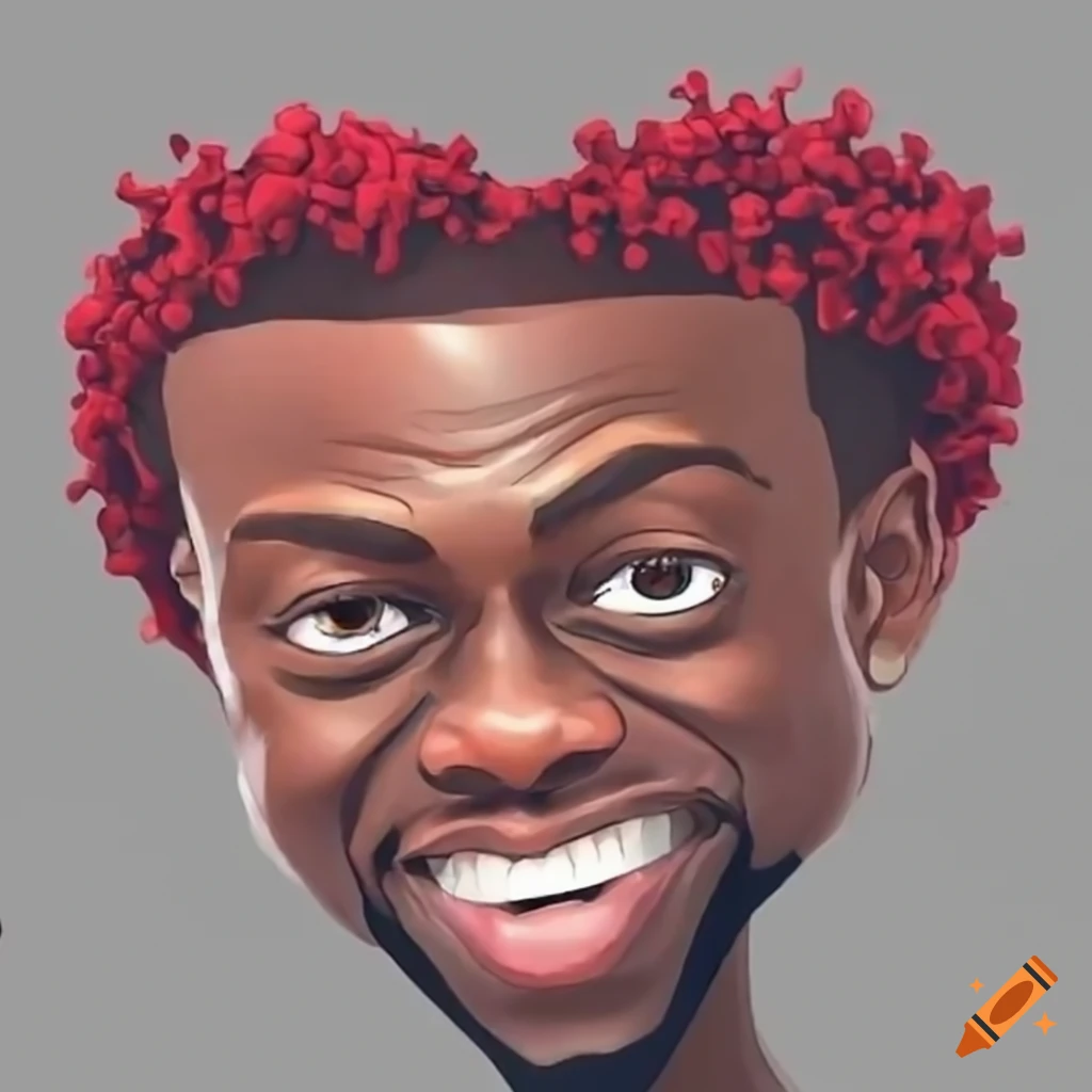 Cartoon of Kevin Hart with a heart-shaped head on Craiyon
