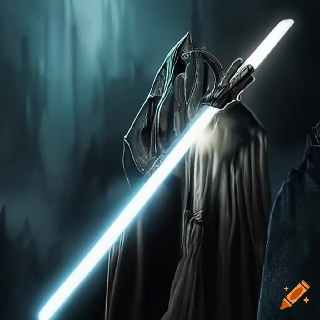 Digital artwork of a futuristic leader with a laser saber sword on Craiyon