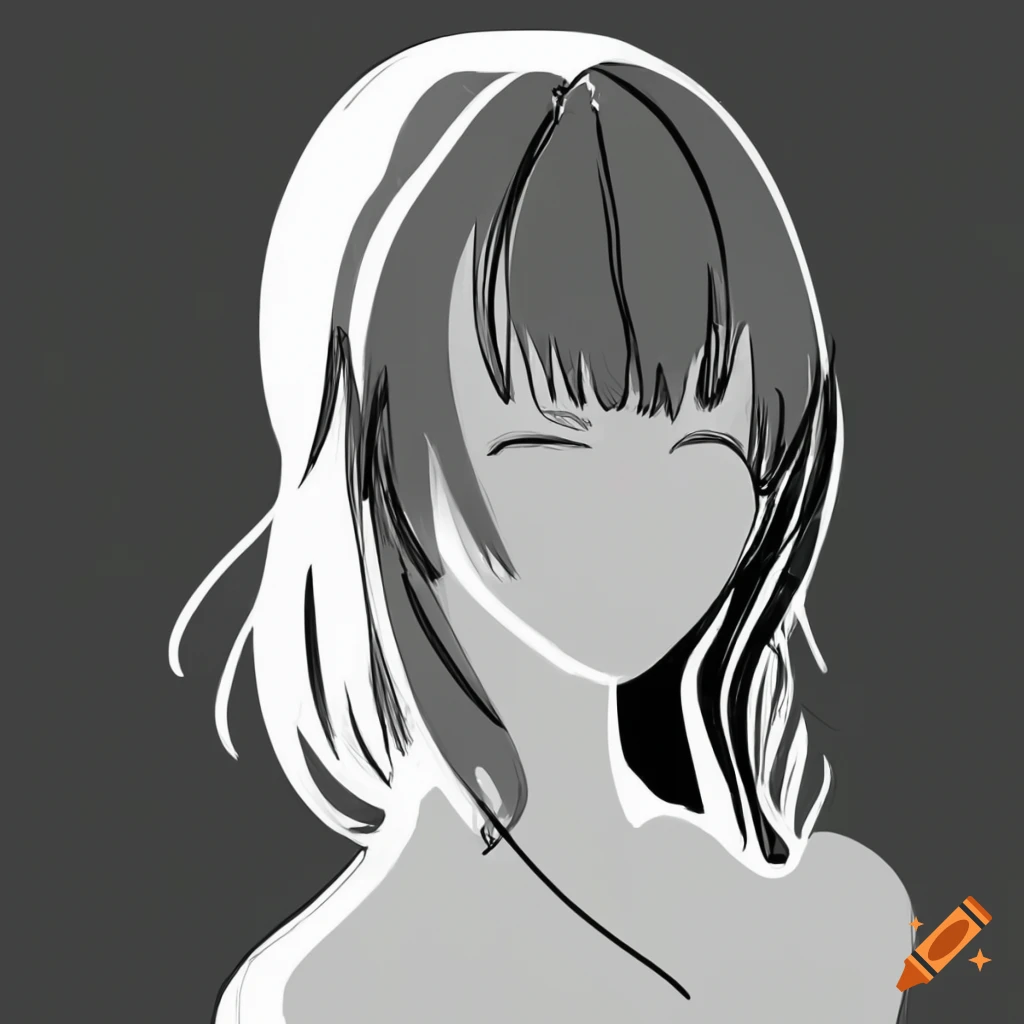 Black and white one-line anime girl portrait