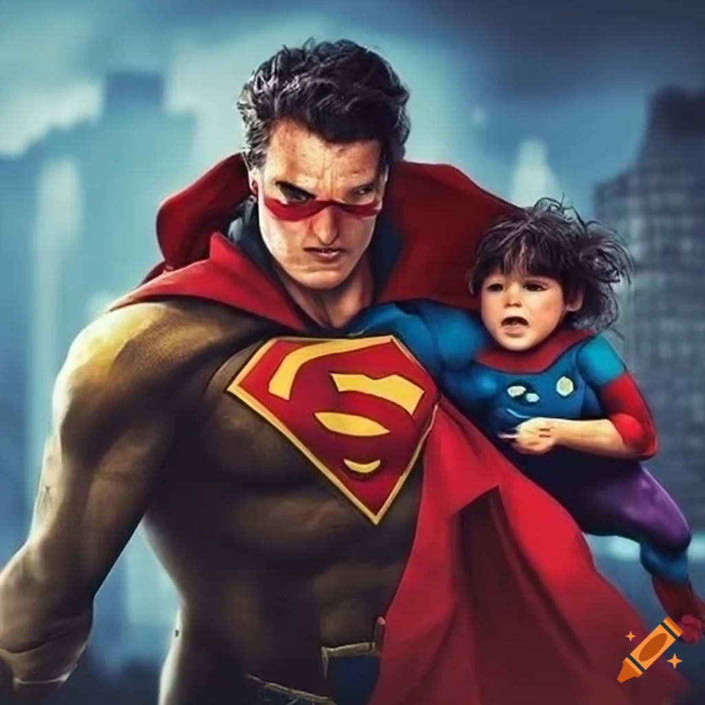 Real photo of a dad and children dressed as superheroes