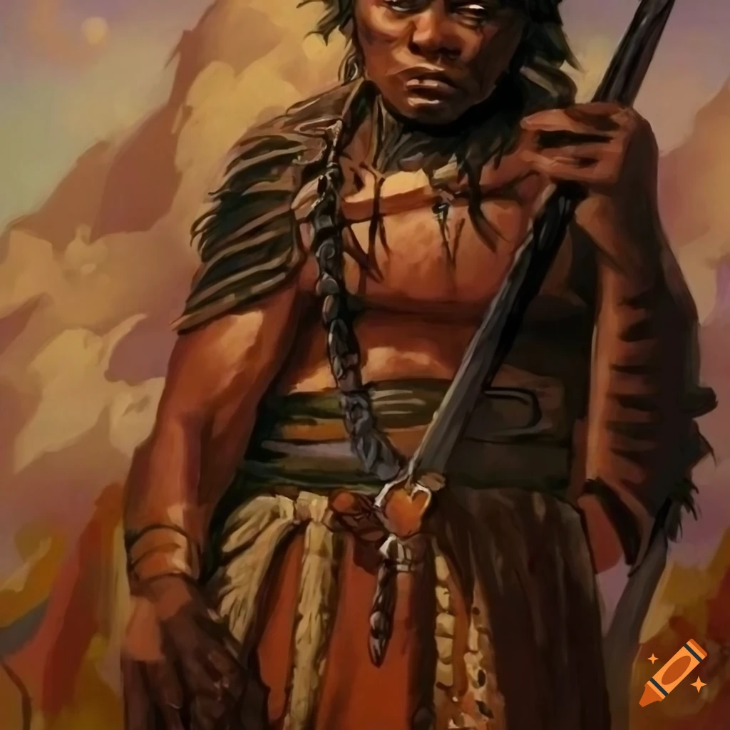 Khoisan-inspired fantasy warrior in unique armor on Craiyon