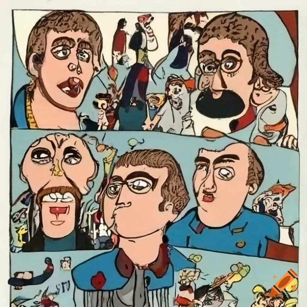 Cartoon depiction of the beatles by beniti jacovitti on Craiyon