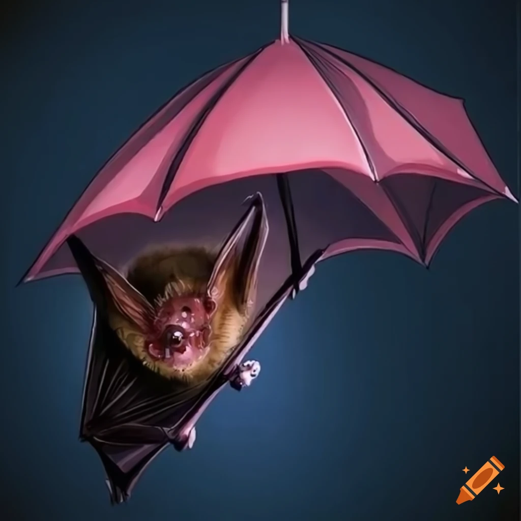 Artistic illustration of a bat with an umbrella in the rain