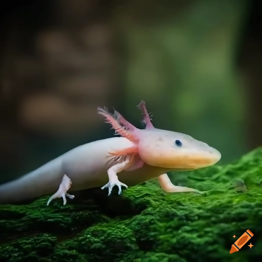 Wizard axolotl with a wand in the forest