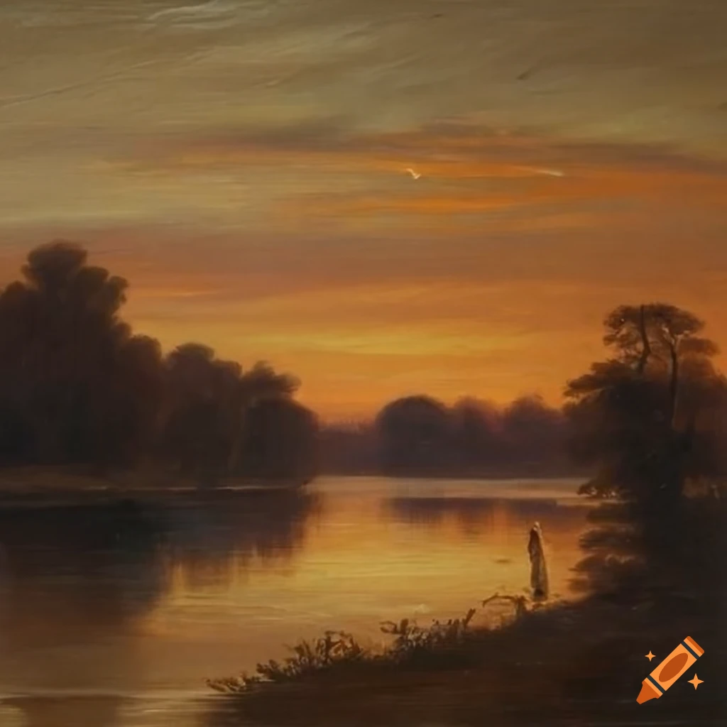 Oil painting of a landscape at dawn
