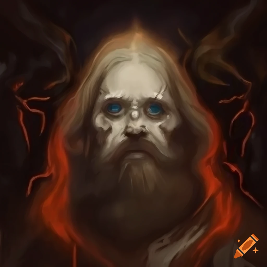 Fantasy art of a bearded man with haunting visions