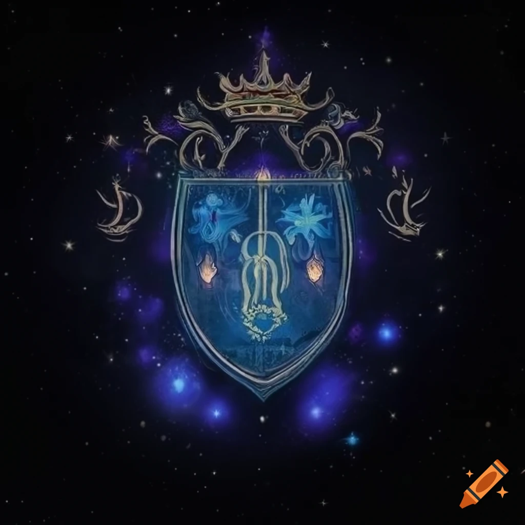 Coat of arms depicting a magical school with stars on Craiyon