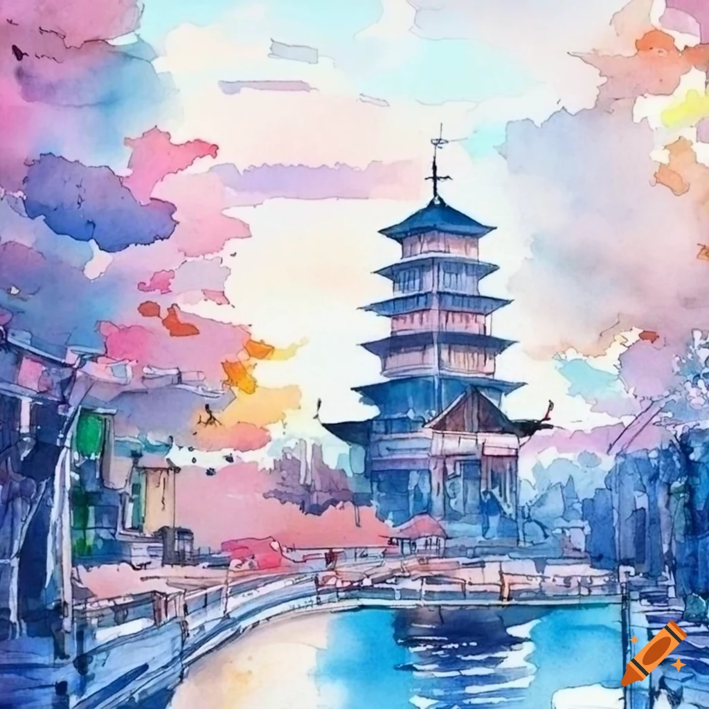 Impressive watercolor architecture painting on Craiyon