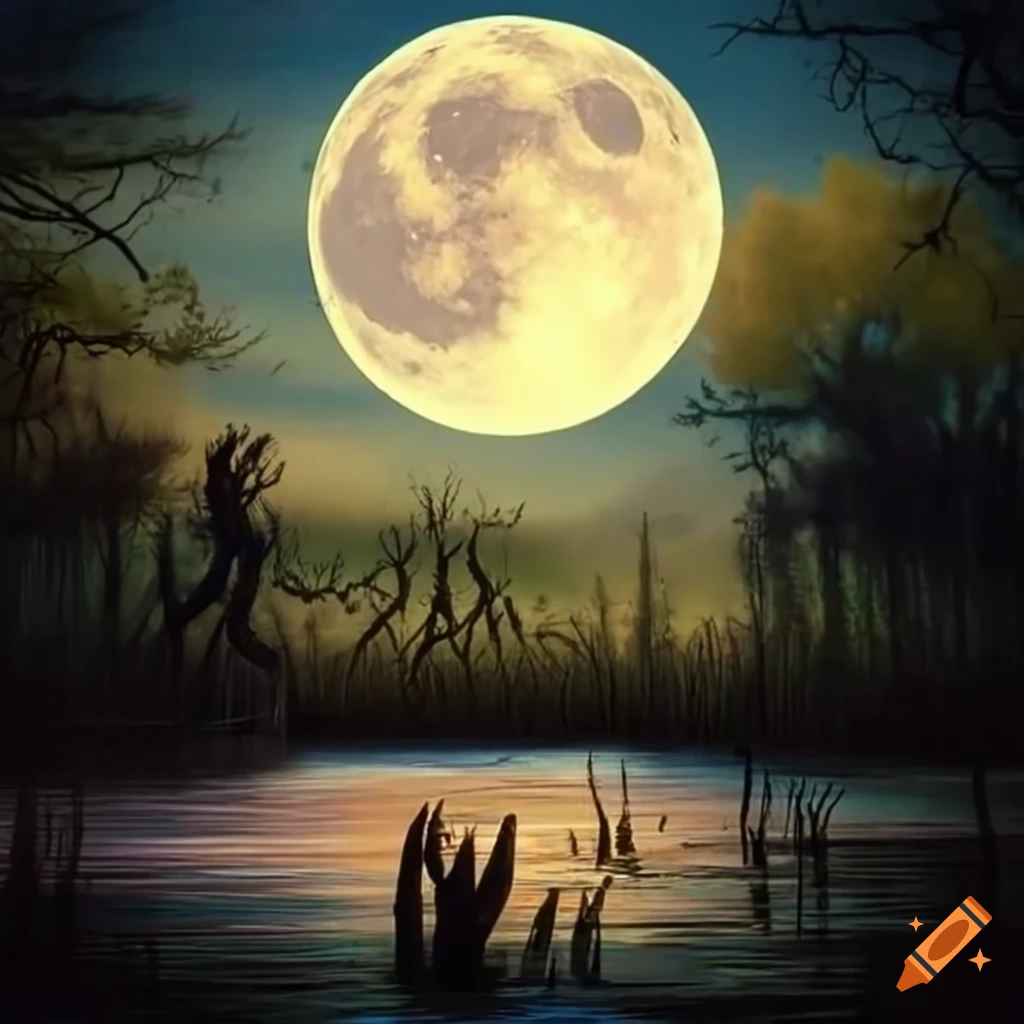 Swamp under a new moon on Craiyon