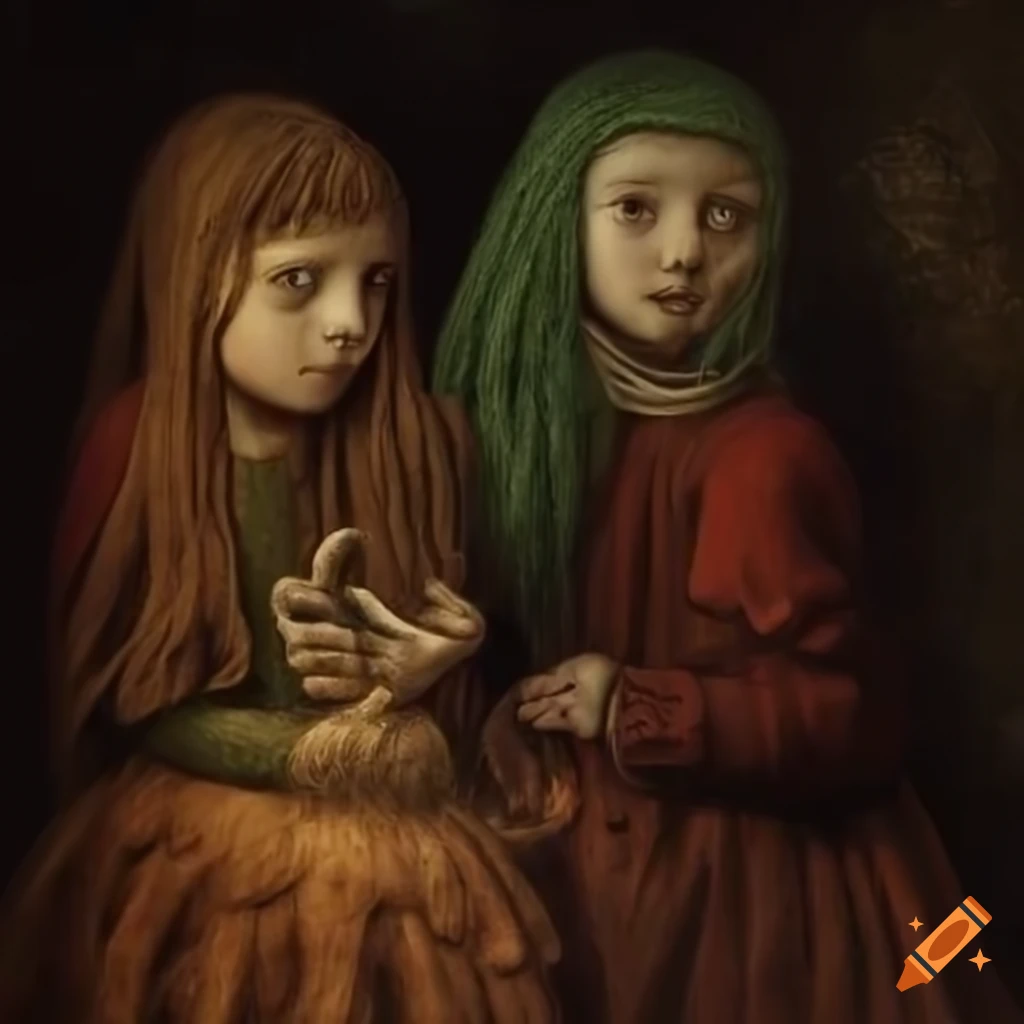 Illustration of the green children of woolpit on Craiyon