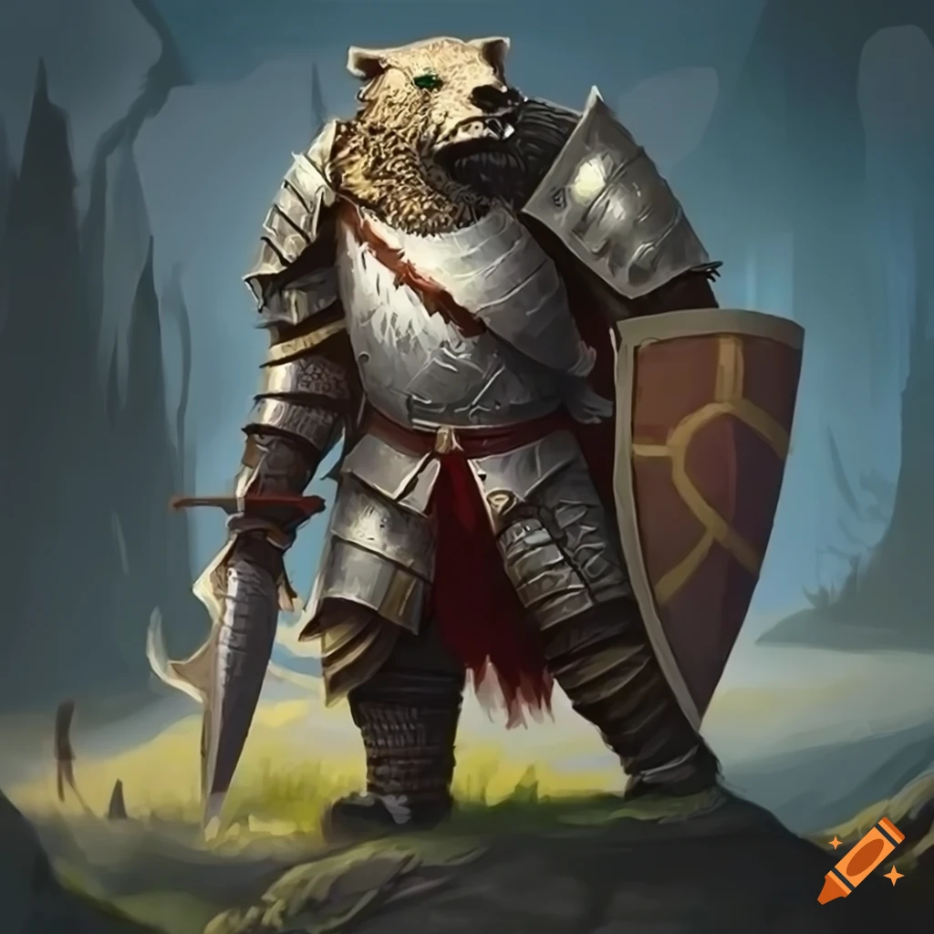 Image of a knight riding an armored bear in a majestic landscape on Craiyon