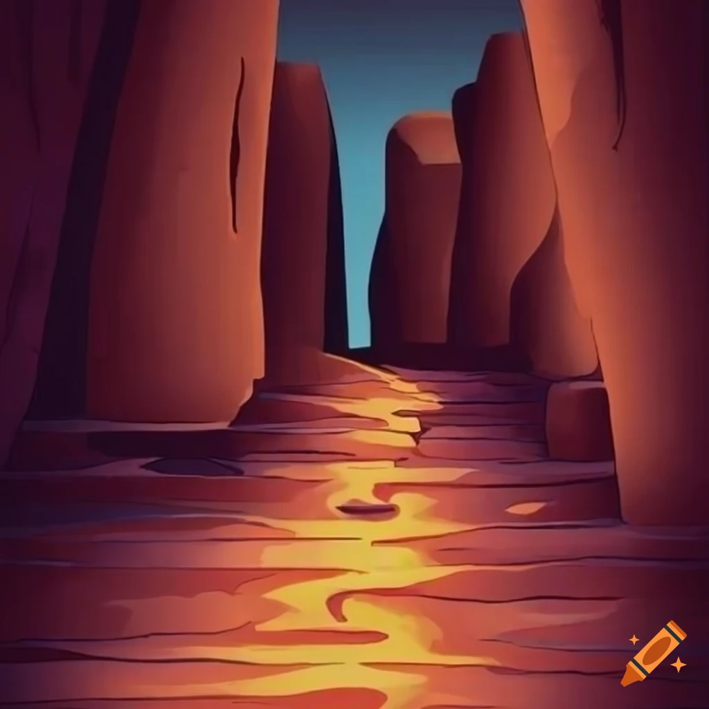 Nighttime vintage cartoon of a pathway in petra on Craiyon