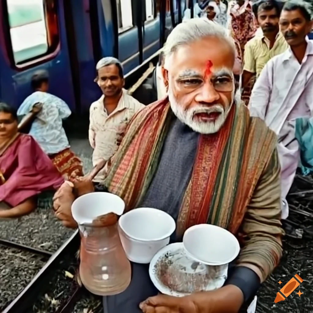 Modi selling tea at railway station on Craiyon