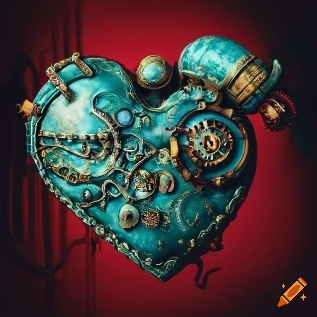 Steampunk heart artwork with petrol theme on Craiyon