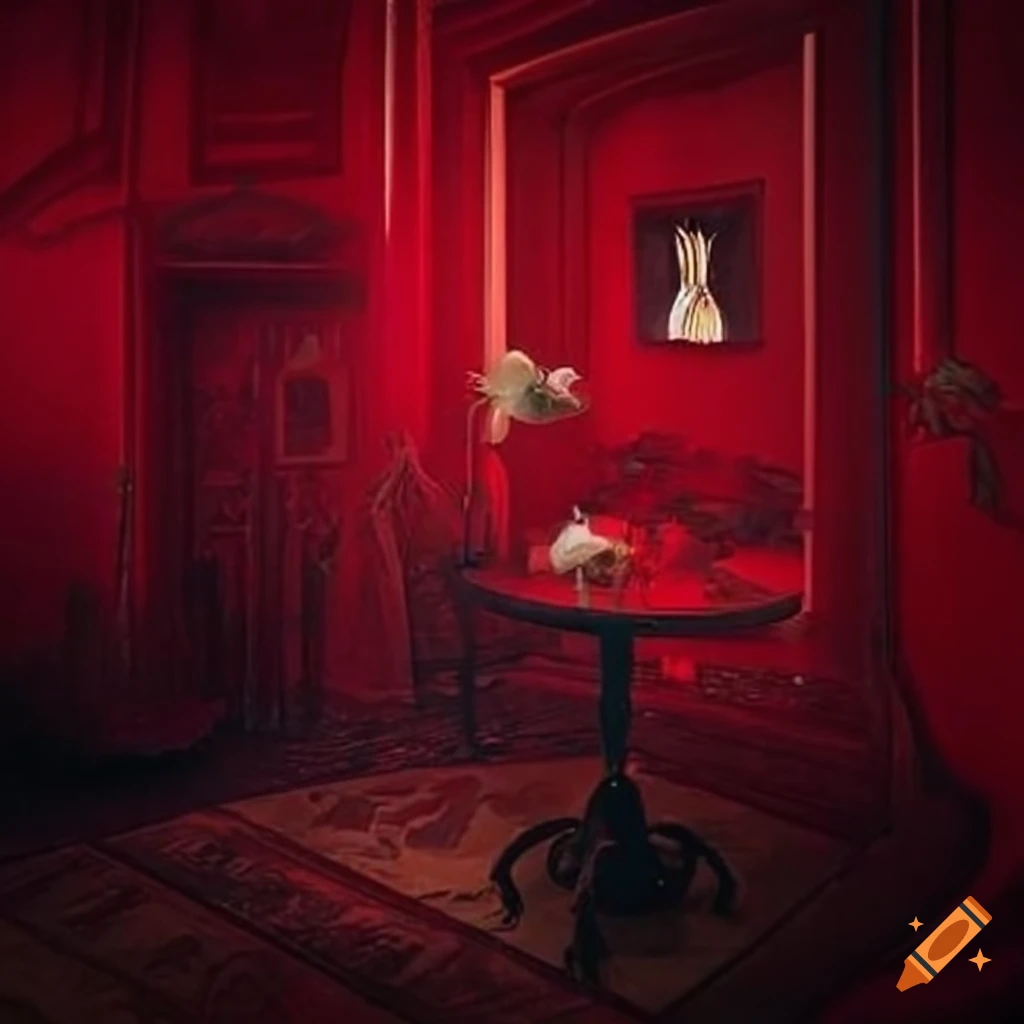 Red room with a magical and fantastical atmosphere on Craiyon