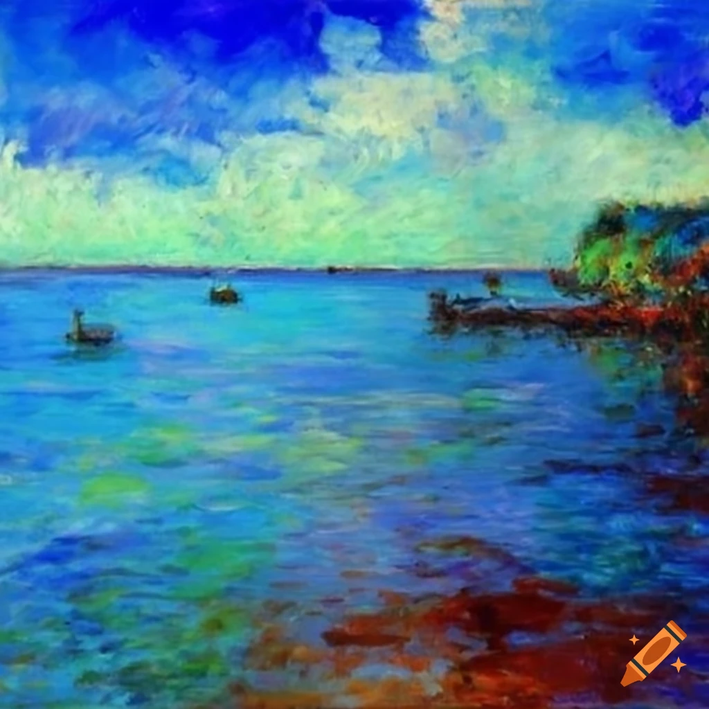 View from window to the sea in a painting by claude monet on Craiyon