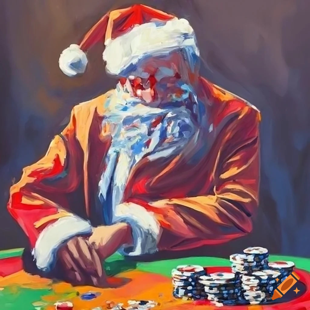 Knife palette painting of santa playing poker on Craiyon