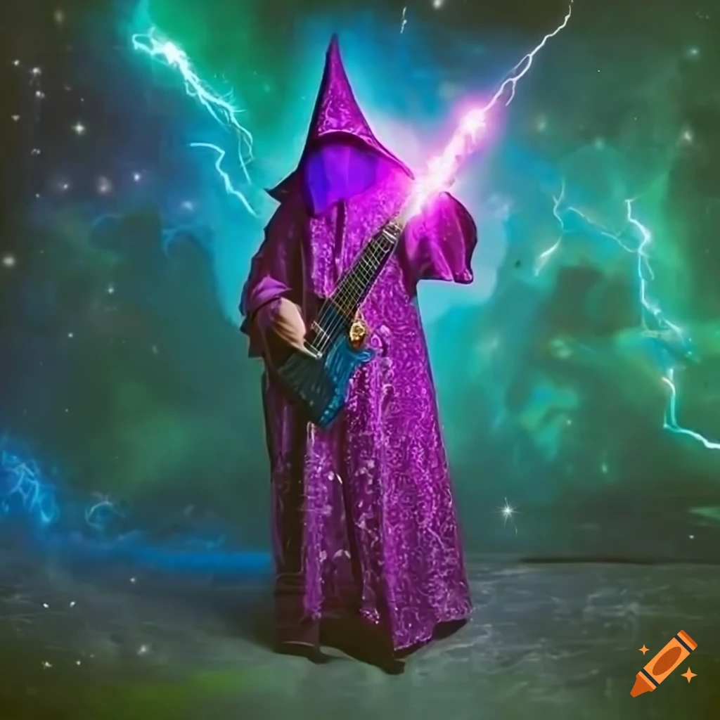 Wizard playing bass guitar on Craiyon