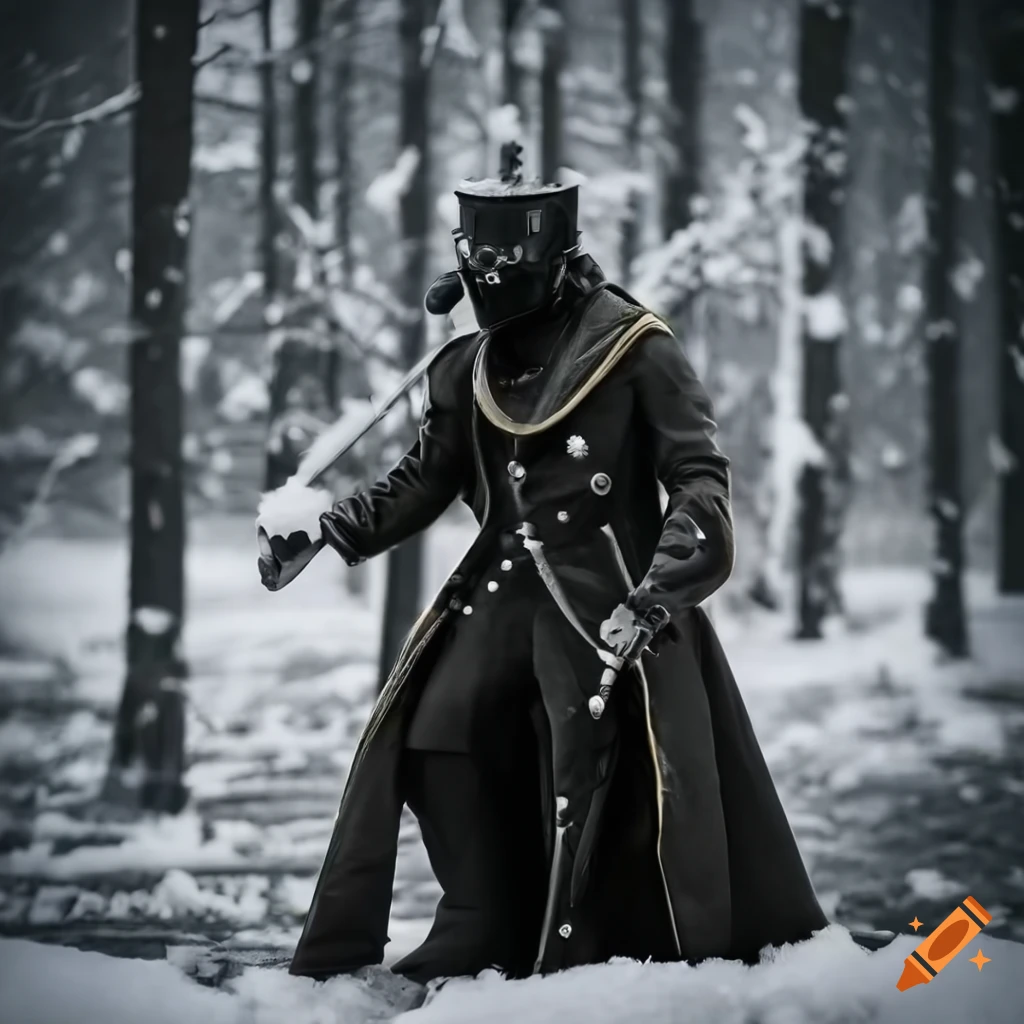 Plague doctor standing in the snow