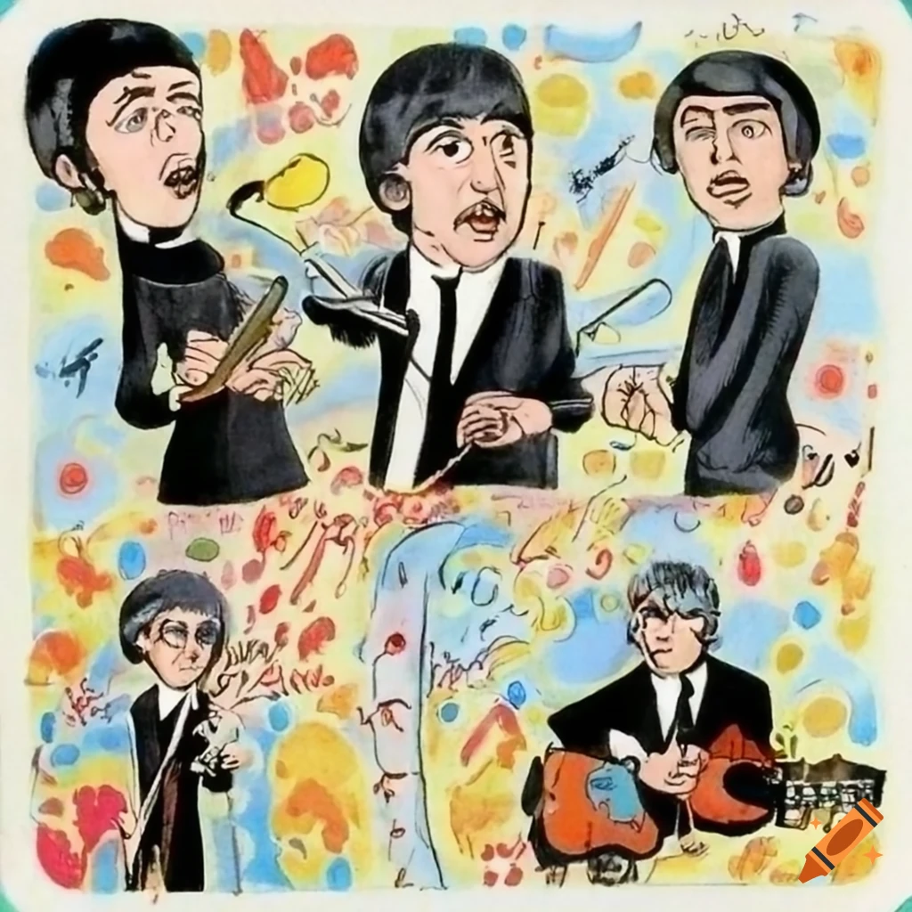 Cartoon depiction of the beatles by beniti jacovitti on Craiyon