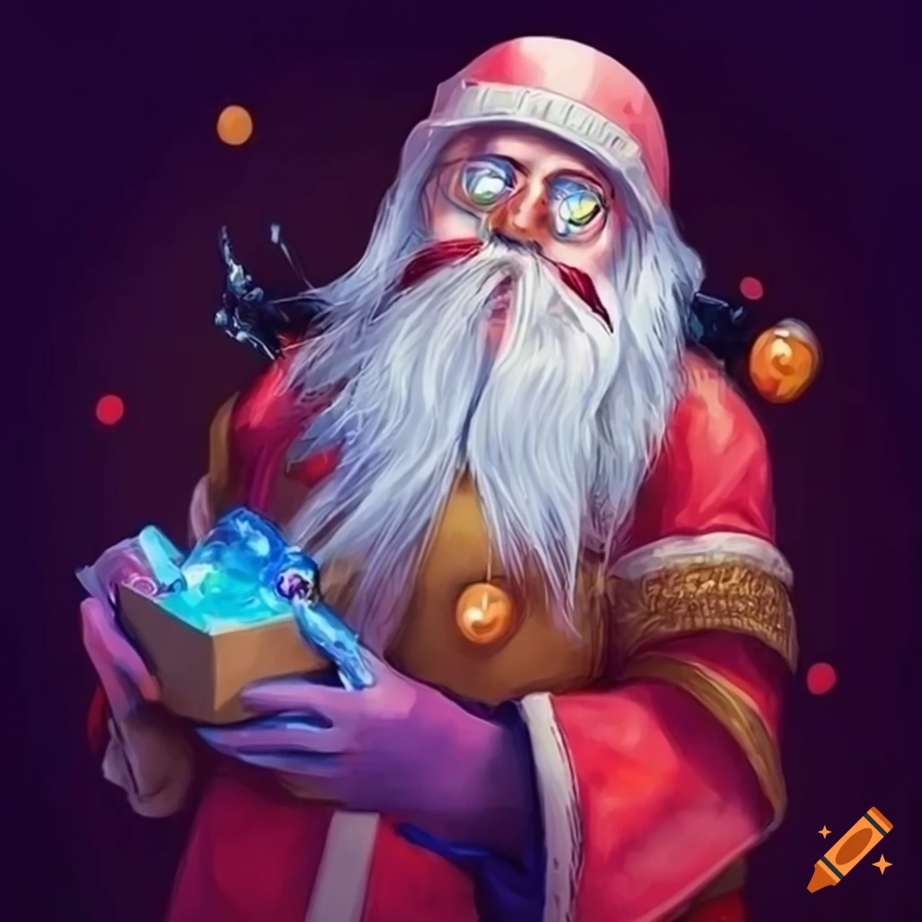 Futuristic depiction of ded moroz with presents on Craiyon
